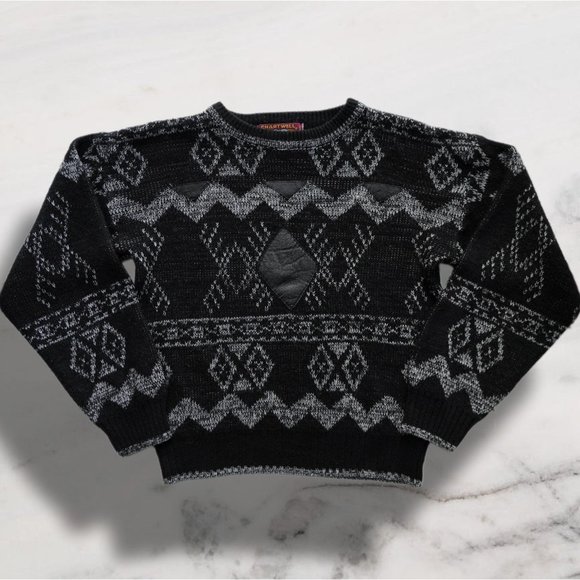 Chartwell | Sweaters | Vintage Chartwell Black And White With Leather ...